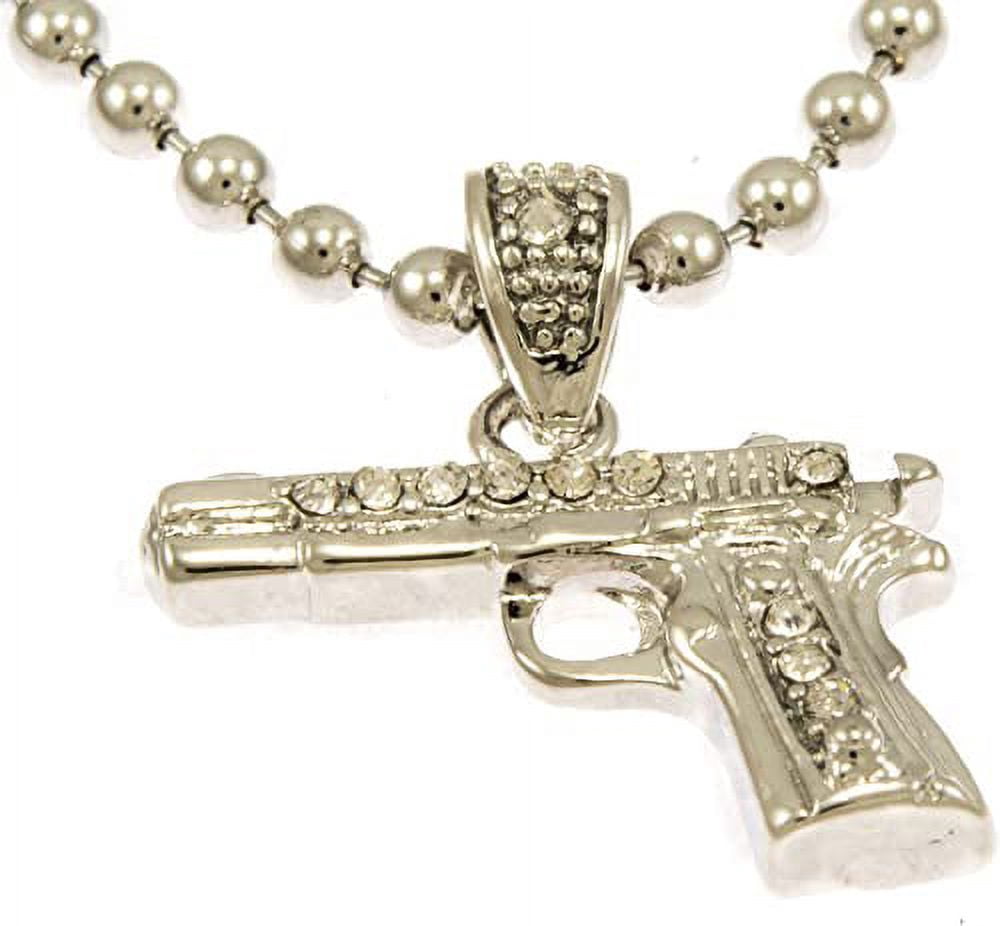 Hot New Silver Tone Gun 45 Pistol Mini Pave CZ Stones Pendant Necklace ...