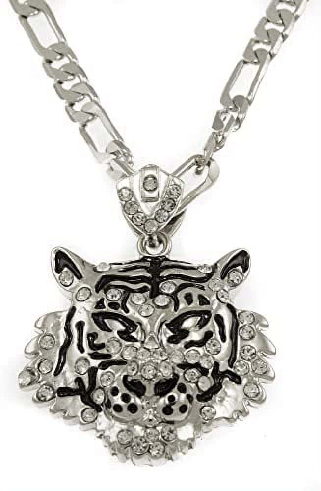 Hot New Silver Tone Tiger Face Men's Pendant With 24" Chain - Walmart.com