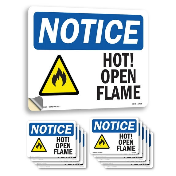 Hot! Open Flame With Symbol OSHA Notice Vinyl Decal Label 10 Inch x 7 ...