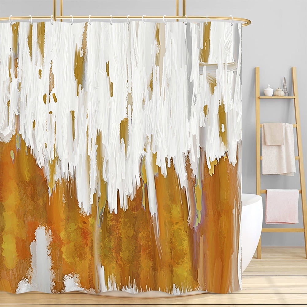 Hot Orange Shower Curtains For Chic Modern Abstract Bathroom Decor