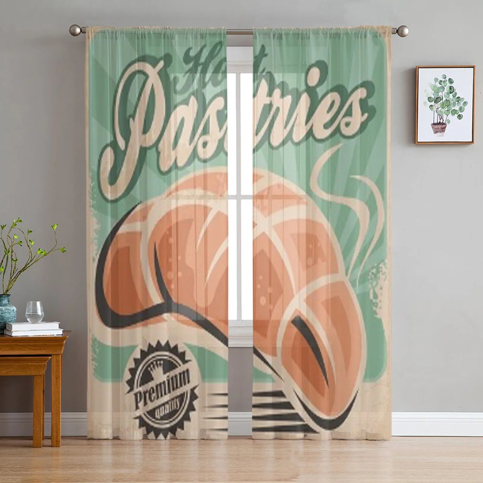 Hot Pastries Retro Poster Design Bay Window Screening Curtains Drape Sheer Tulle For Living Room ...