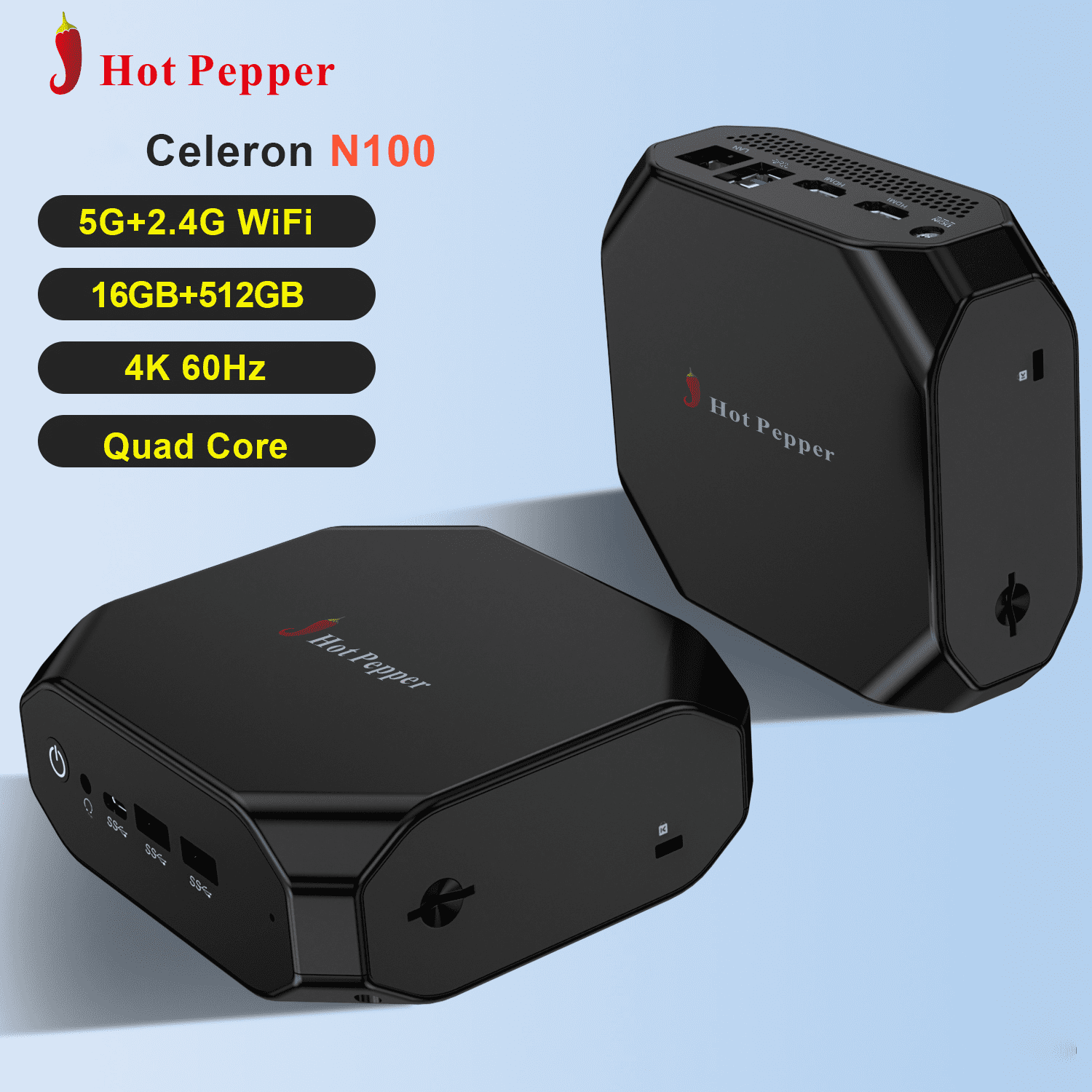 Hot Pepper RM10 Mini PC N100 8GB DDR4 RAM + 256GB SSD ROM 5G + 2.4G ...