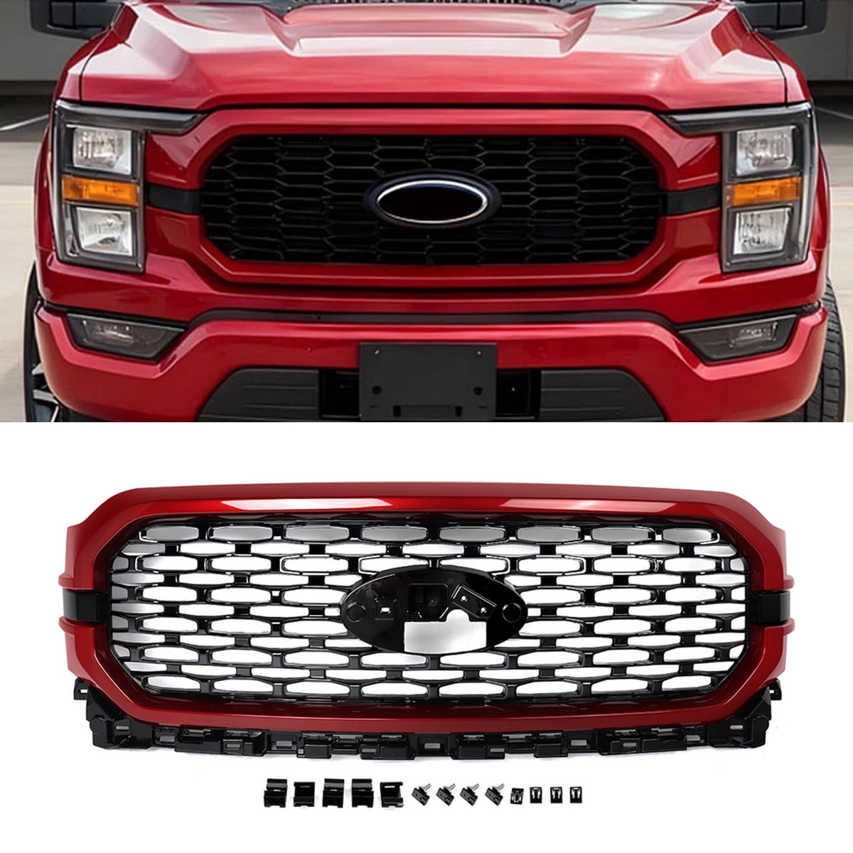 Hot Pepper Red Front Bumper Grille Honeycomb Grill For 2021 2022 2023 ...