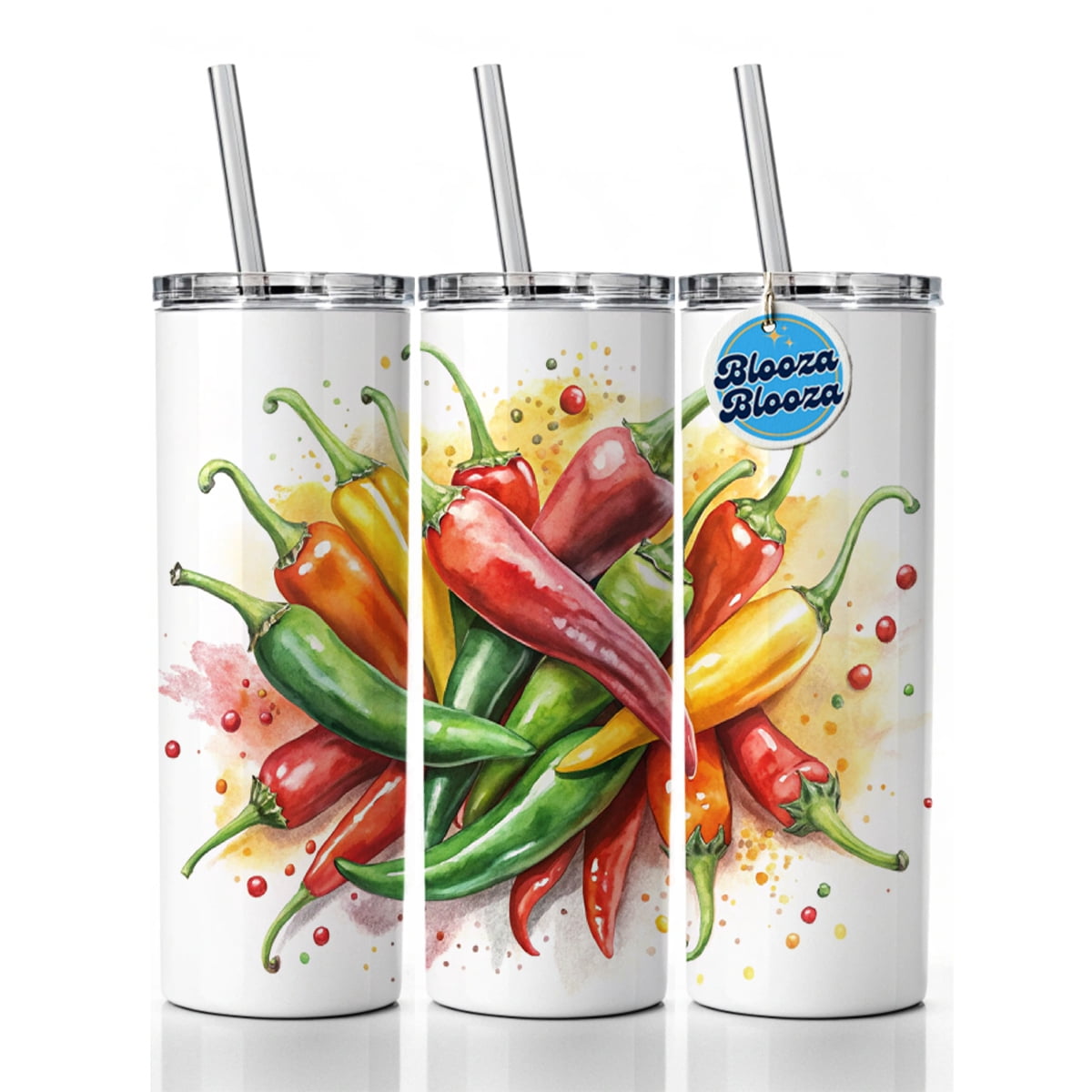 Hot Peppers Jalapenos Spicy Watercolor 20oz Insulated Water Bottle ...