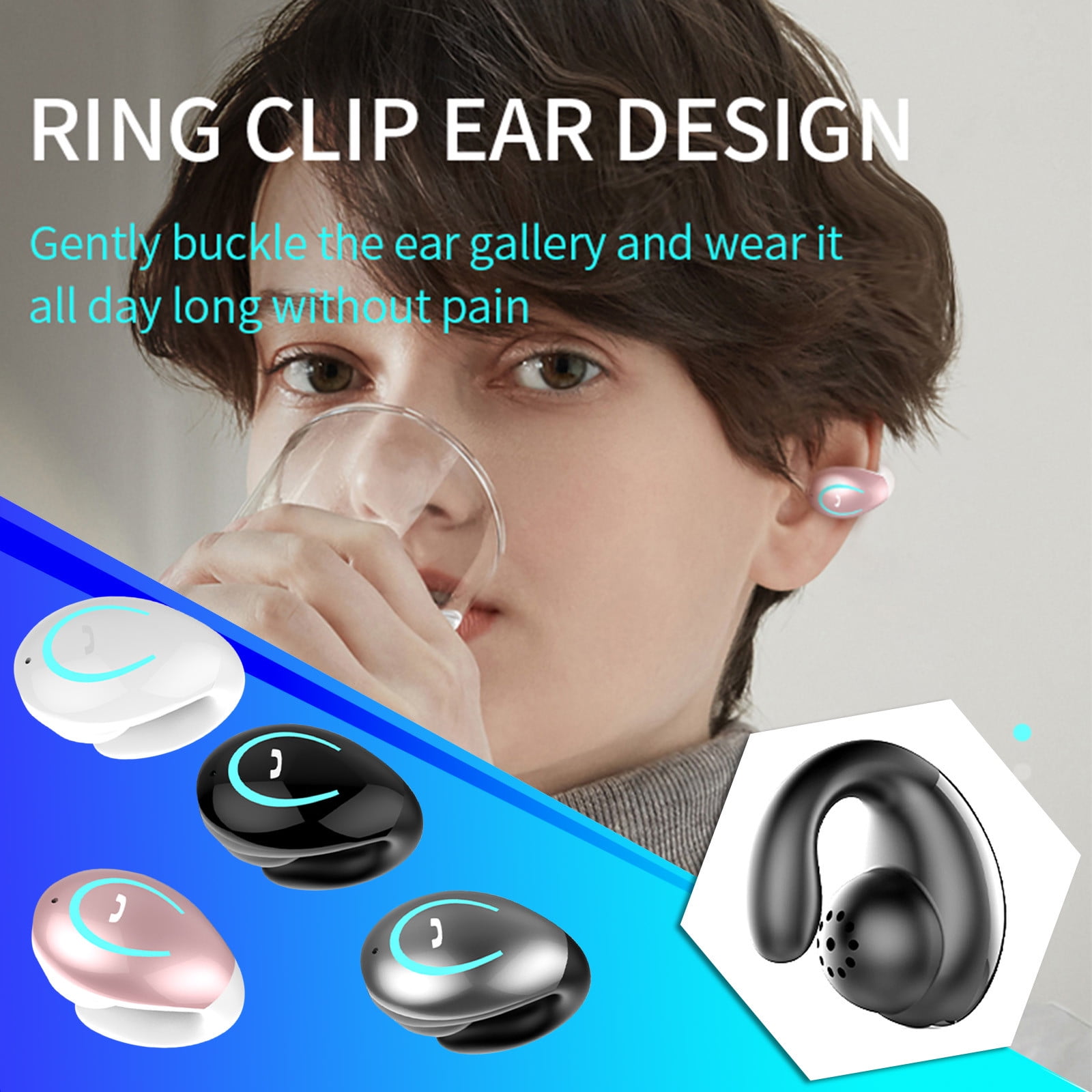 Hot Pick,Bluetooth Headset 5.0 Wireless Earring Clip-on Sports Car ...