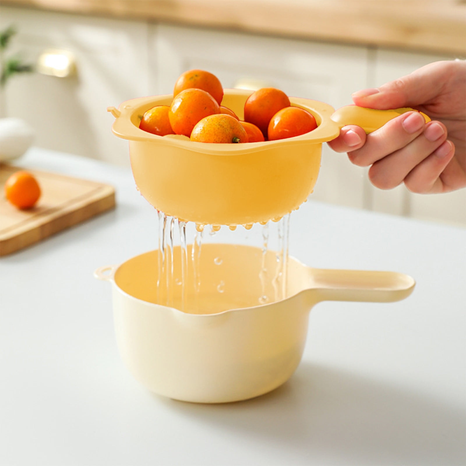 Hot Picks, Cute Handle Flower Drains Basket, Double Layer Fruit Washing ...