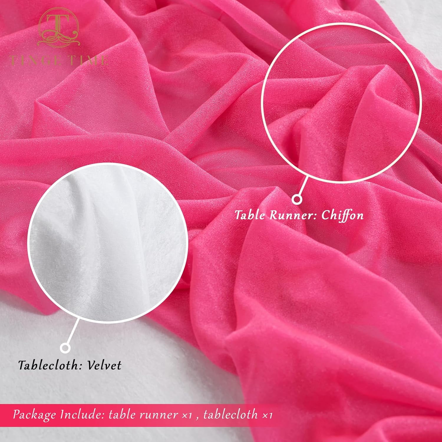 Hot Pink 11FT Fabric Table Runner and White Velvet Tablecloth Combo ...