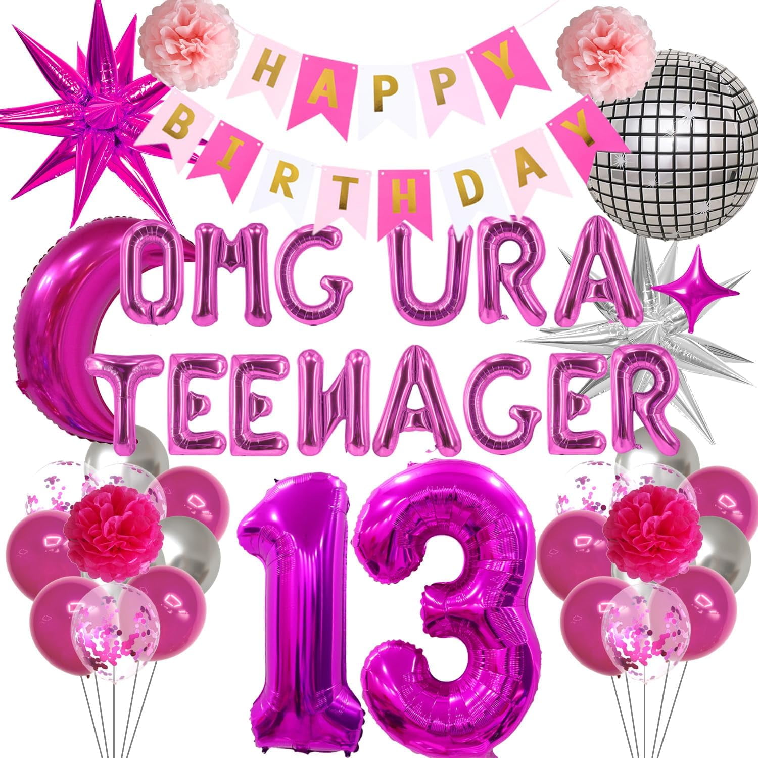 Hot Pink 13th Birthday Party Decorations for Girls - OMG UR A Teenager ...