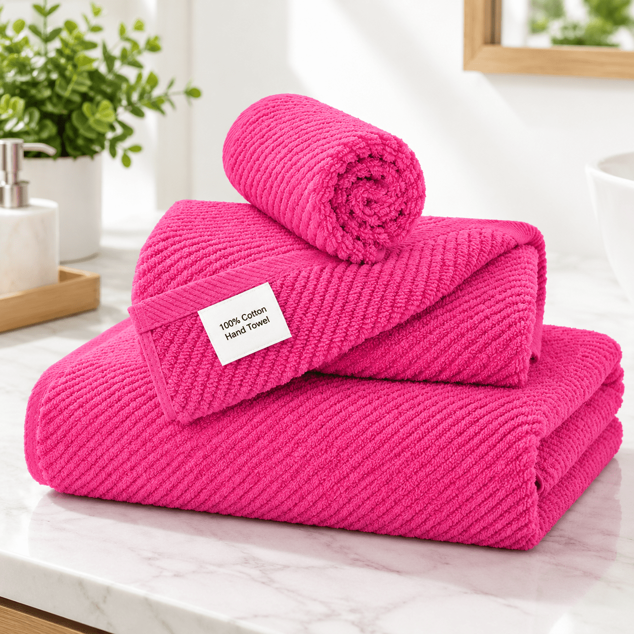 Hot Pink 3 PC Bathroom Towel Set, Soft Plush Fade Resistant Cotton ...