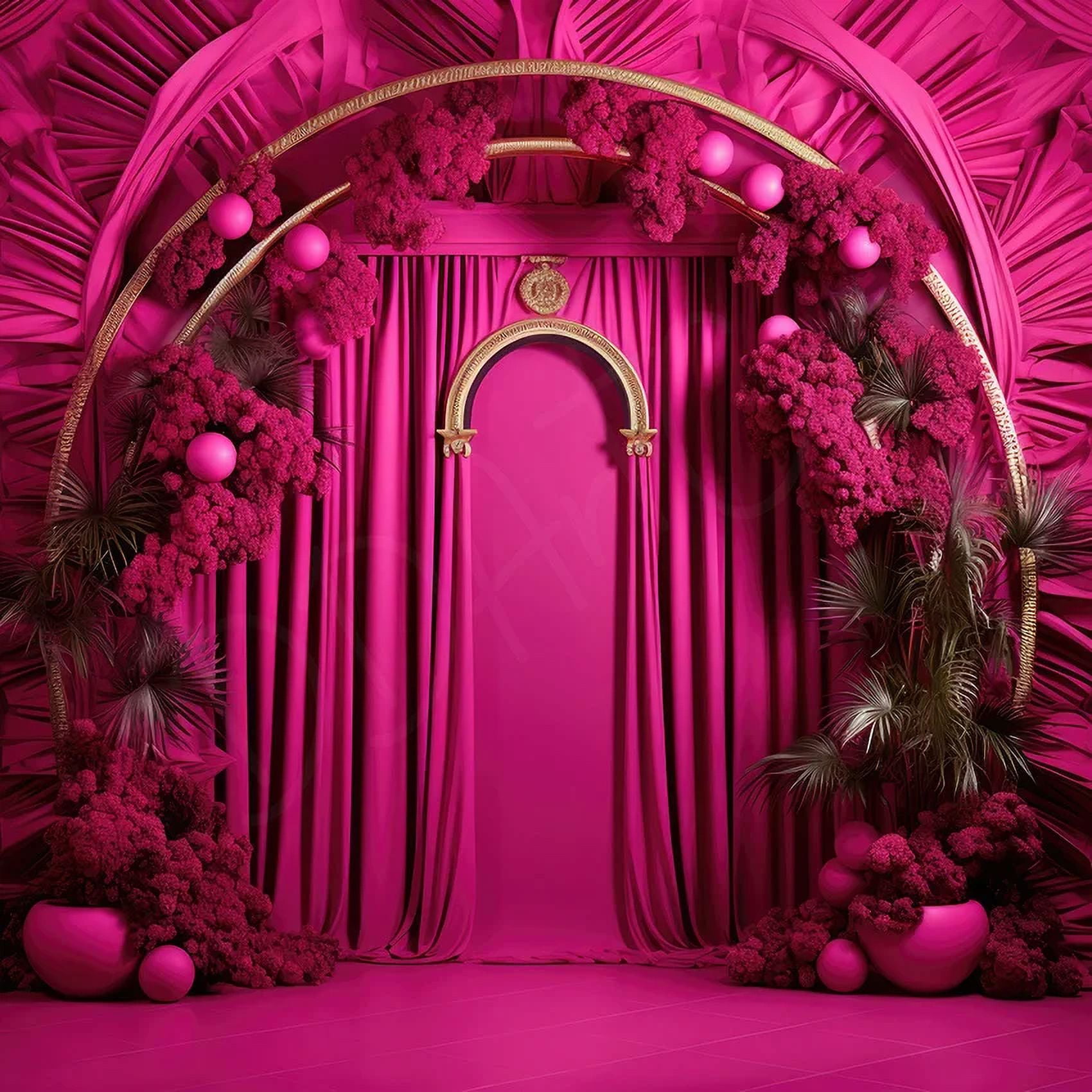Hot Pink Arch Curtain Adult Birthday Party Wedding Maternity Portrait r ...