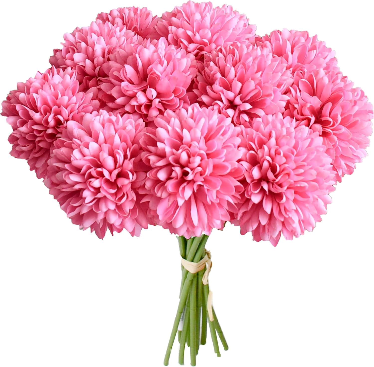 Hot Pink Artificial Ball Chrysanthemum 12 Stems Faux Flowers with ...