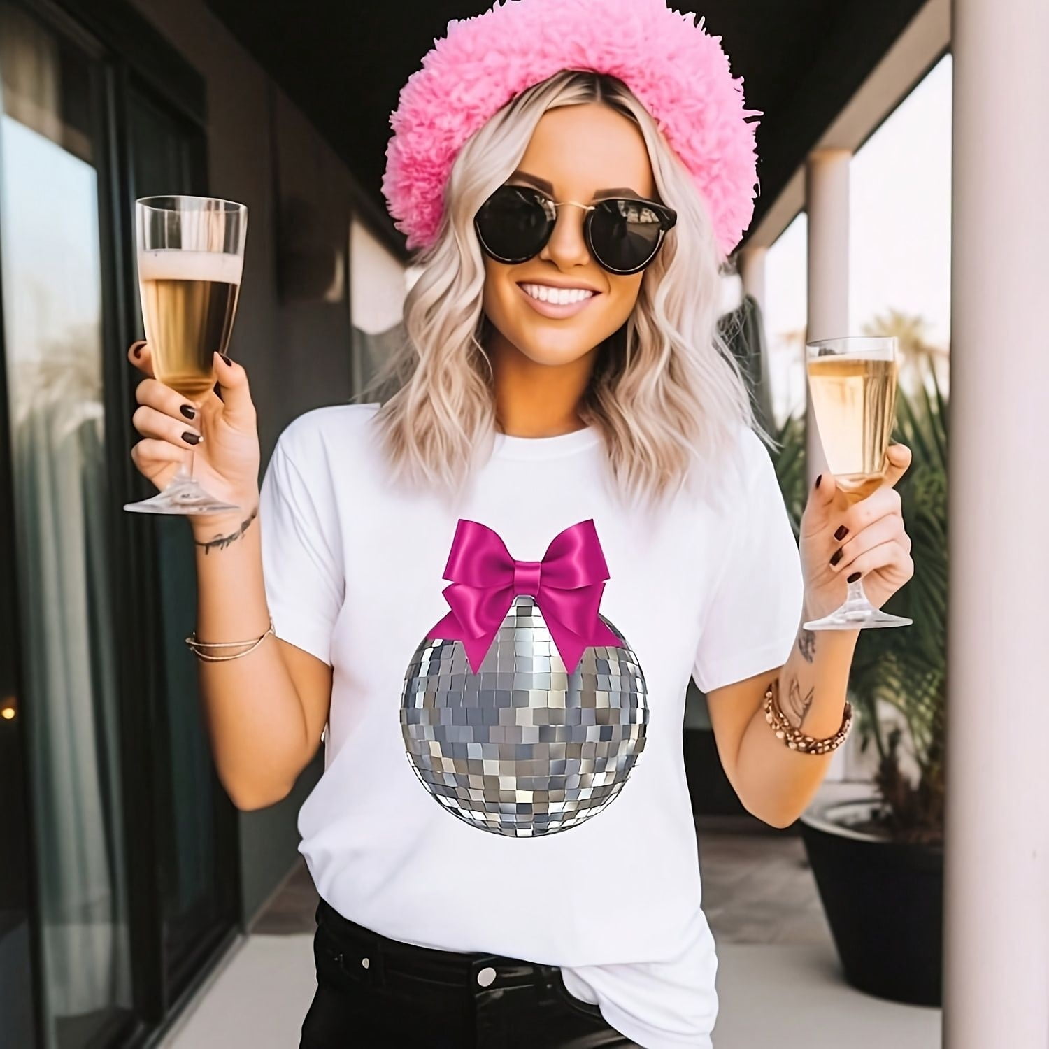 Hot Pink B1Ow Disco Ball T-S1Hirt Barbire Disco Ball Barbire Disco Ball ...