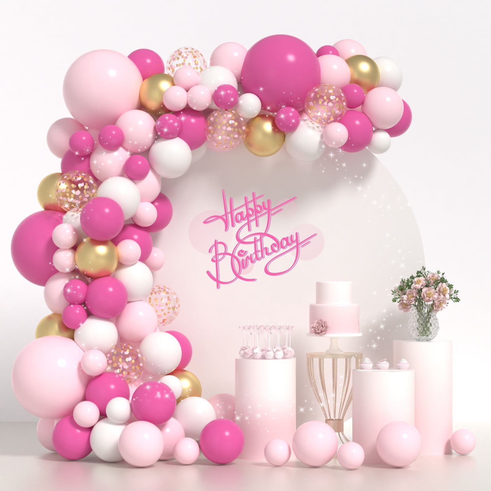 Hot Pink Balloon Arch Garland Kit-Rose Red Pastel Pink Pastel White and ...