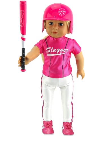 Hot Pink Baseball Uniform with Baseball Bat, Helmet, and Shoes (Doll ...