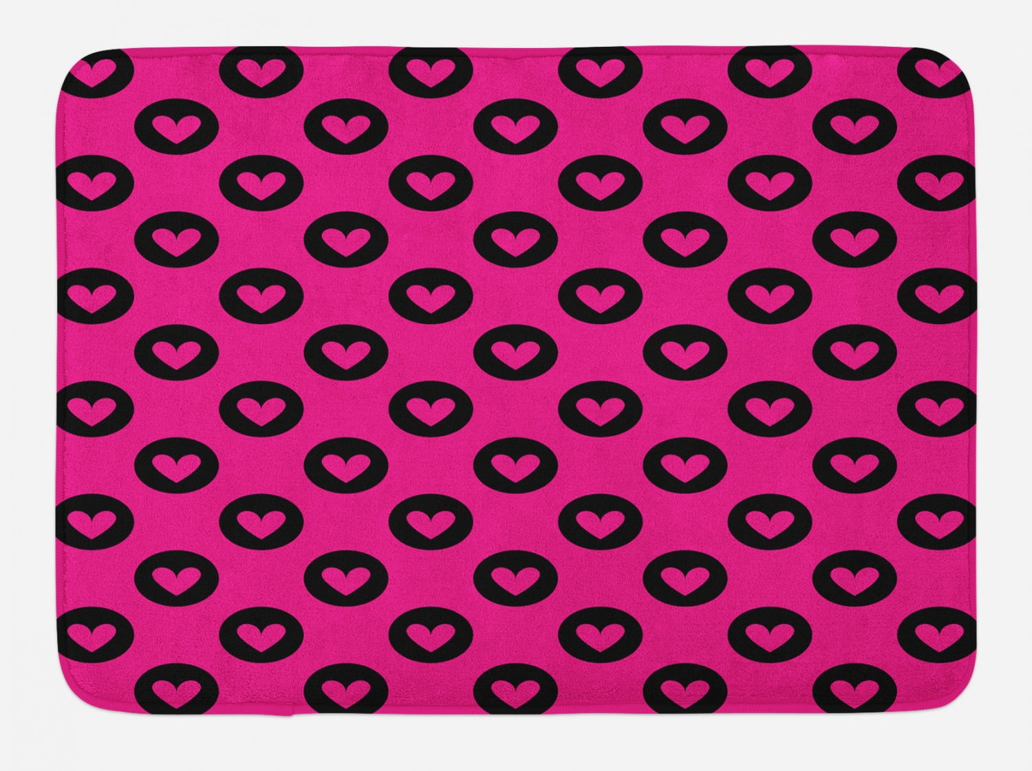 Hot Pink Bath Mat, Cute Pink Hearts inside Big Black Spots Pattern in ...