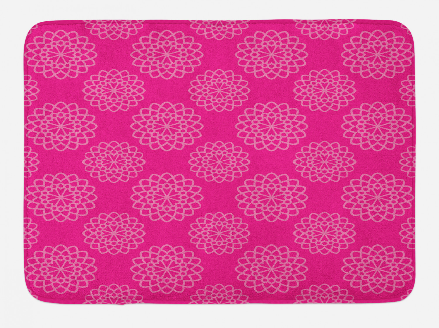 Hot Pink Bath Mat, Geometrical Abstract Flower Motifs Garden Meadow ...