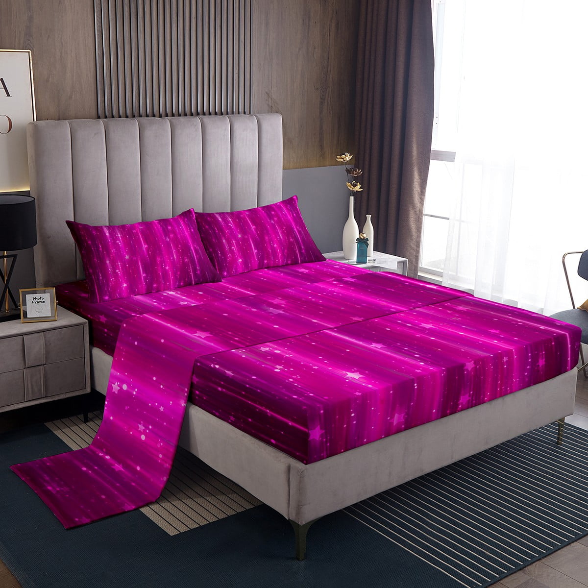 Hot Pink Bed Sheets Set Abstract Glowing Gradient King Sheet Set for ...