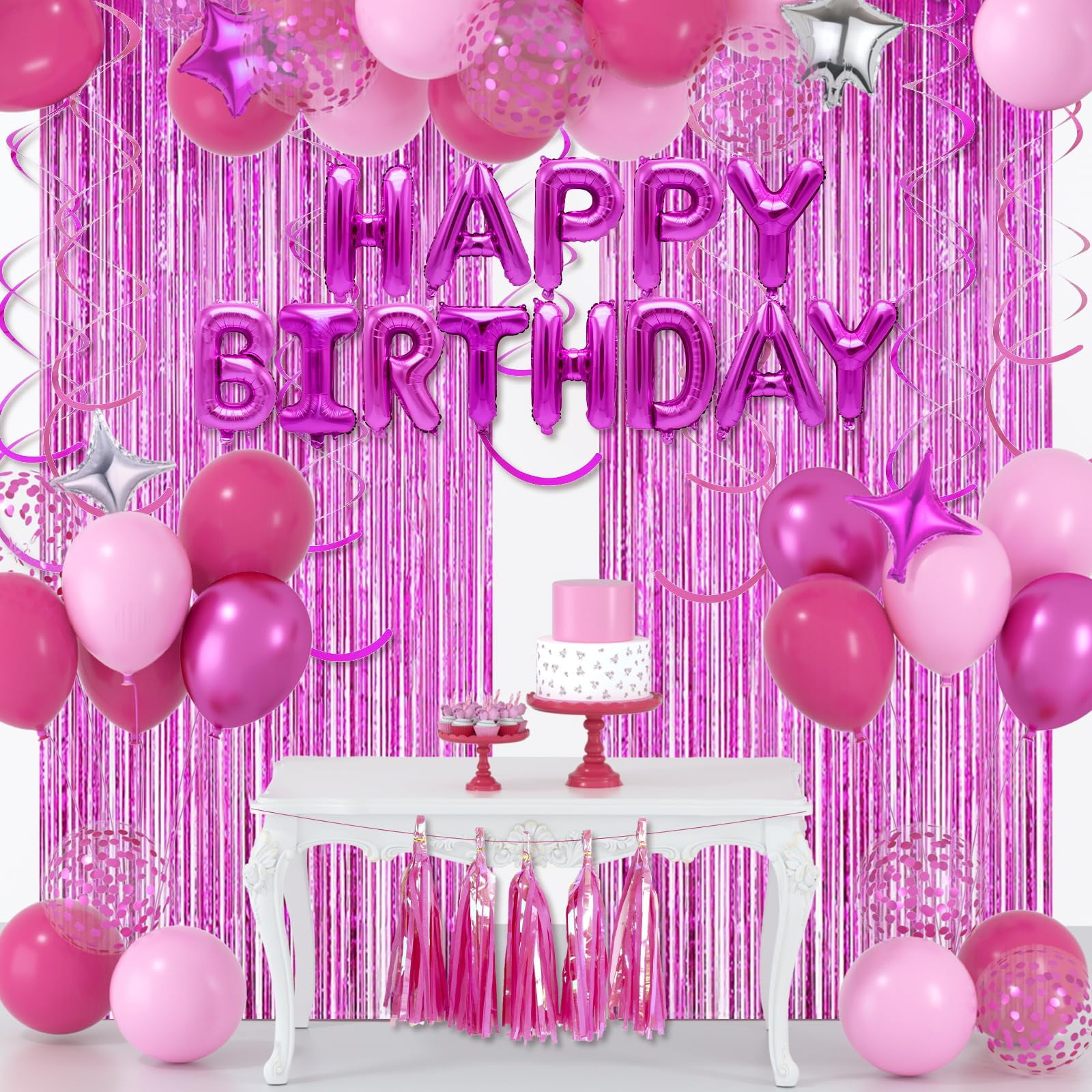 Hot Pink Birthday Decorations MMF7 Kit| Pink Happy Birthday Party Decorations| Birthday ...
