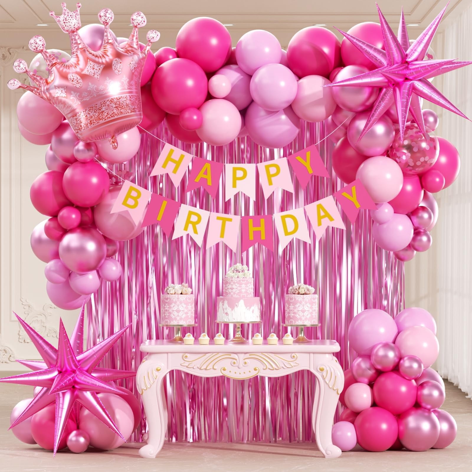Hot Pink Birthday FEV6 Decorations for Women with White Hot Pink Light ...