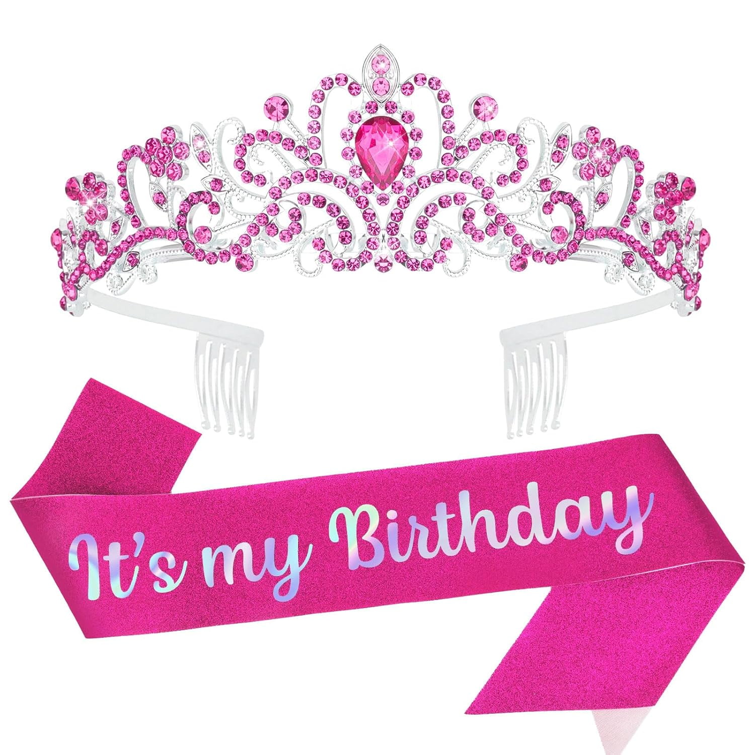 Hot Pink Birthday Headband & Crown - Happy Birthday Princess Tiara for ...