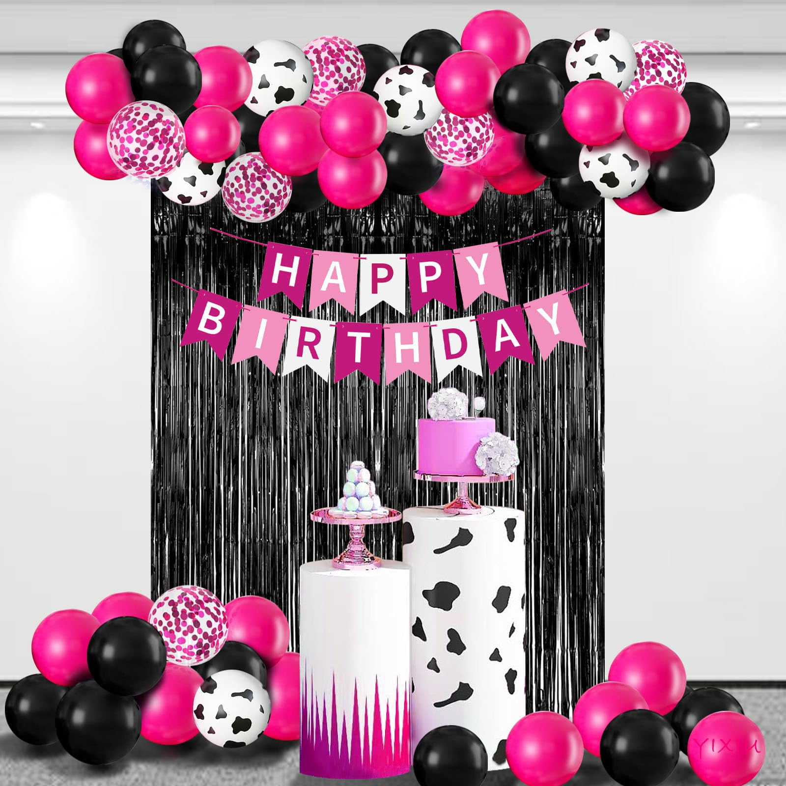 Hot Pink and Black IFF17 Birthday Balloon Party Decorations,Rose red ...