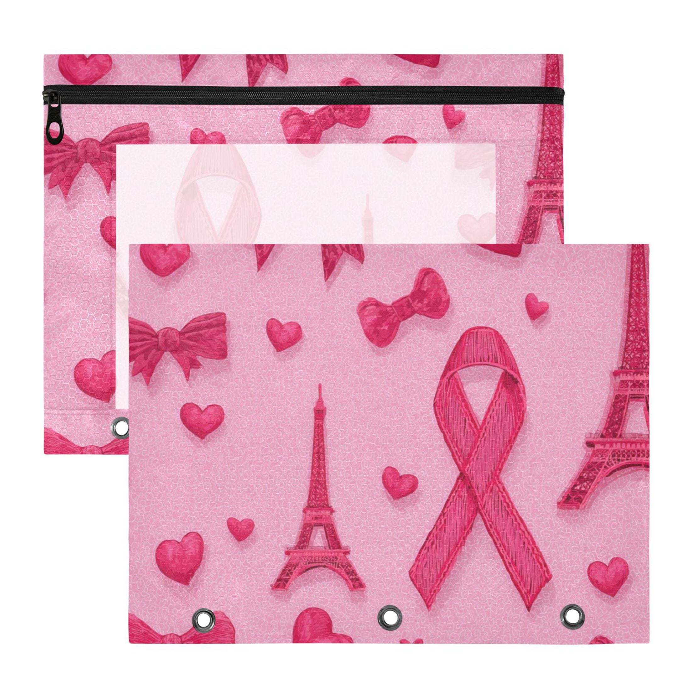 Hot Pink Bows Hearts Effiel Tower Valentine 3-Ring Binder Pouches A4 ...