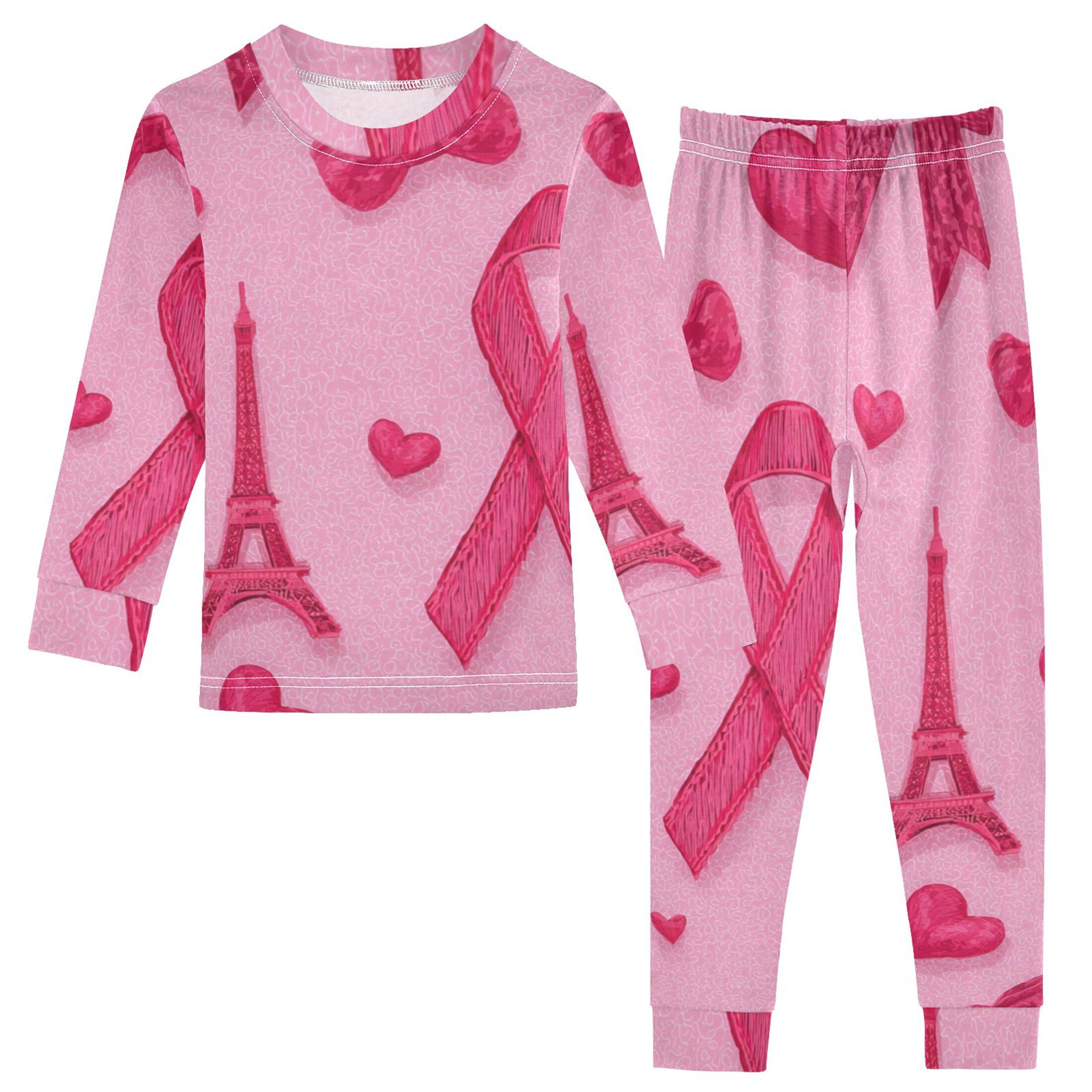 Hot Pink Bows Hearts Effiel Tower Valentine Cotton Pajama Set Long ...