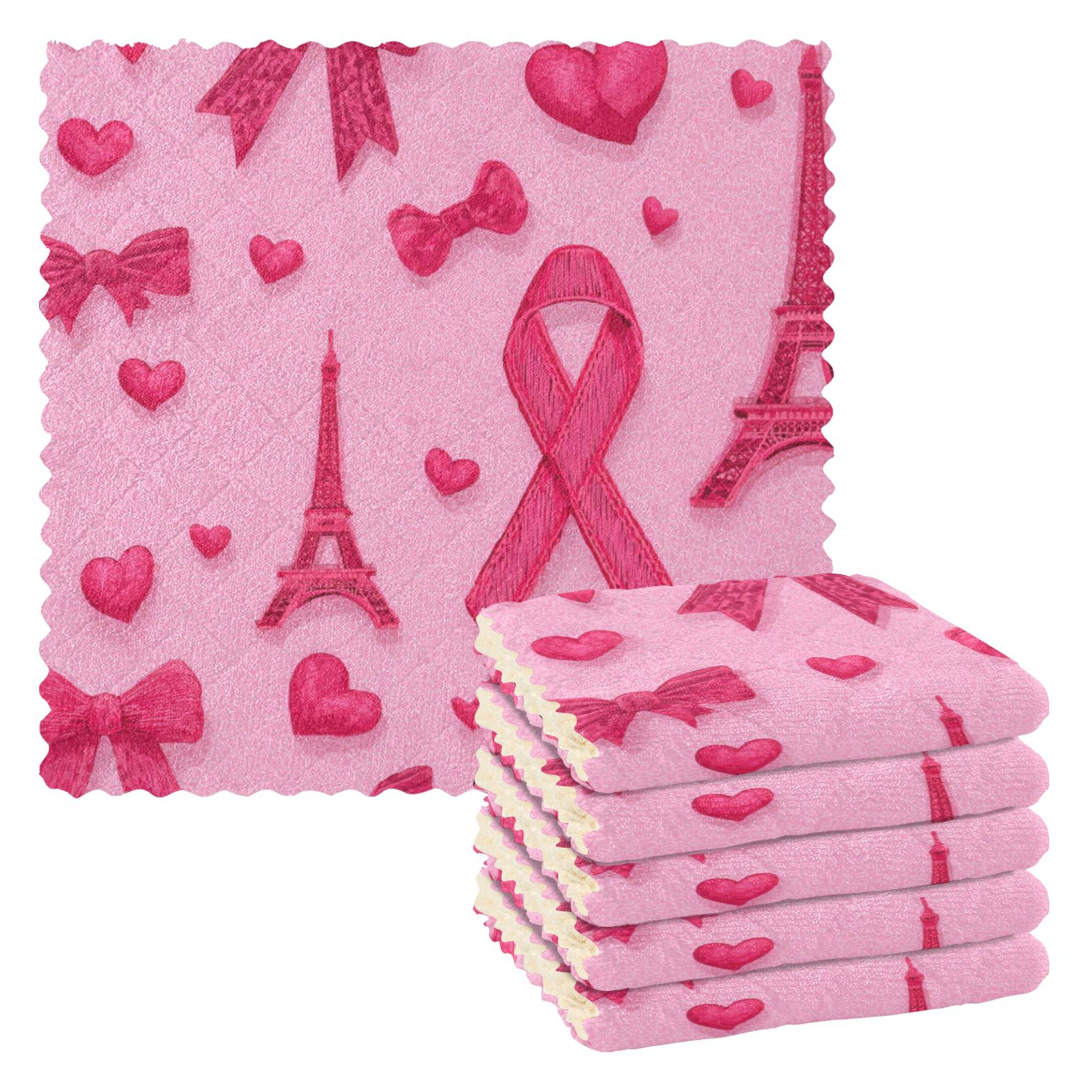 Hot Pink Bows Hearts Effiel Tower Valentine Dish Cloths Dish Towels ...