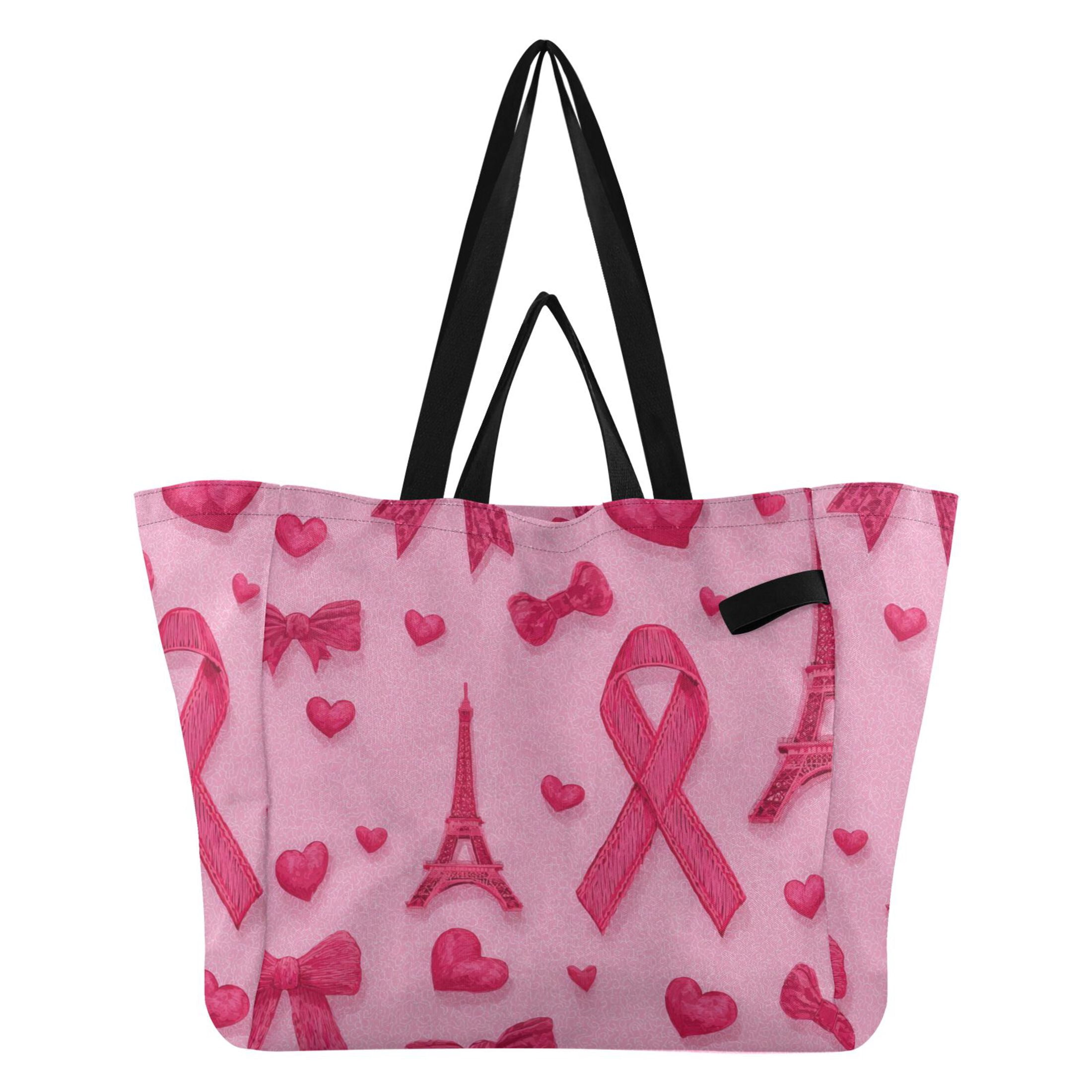 Hot Pink Bows Hearts Effiel Tower Valentine Foldable Canvas Tote Bags ...