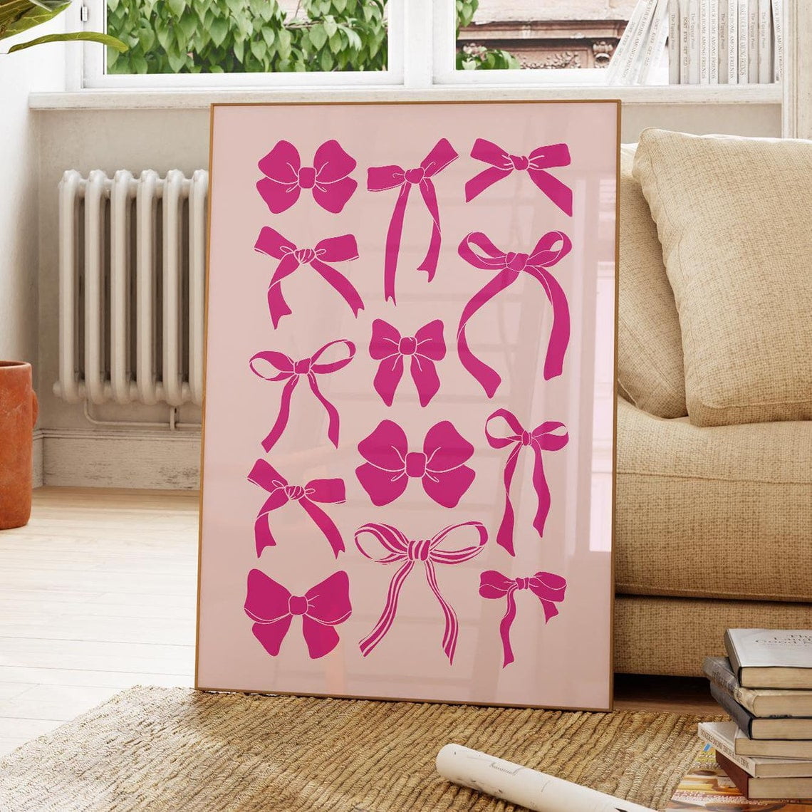 Hot Pink Bows Print, Cute Preppy Bow Wall Art, Cute Coquette Bows ...