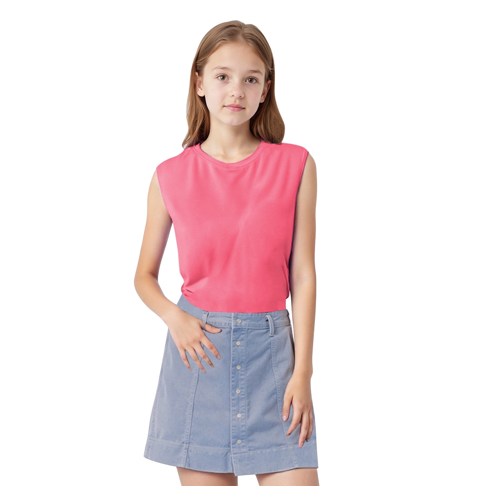 Hot Pink Boy Girl Children Boy Girl Boat Neck Backless Vests Track Gym ...