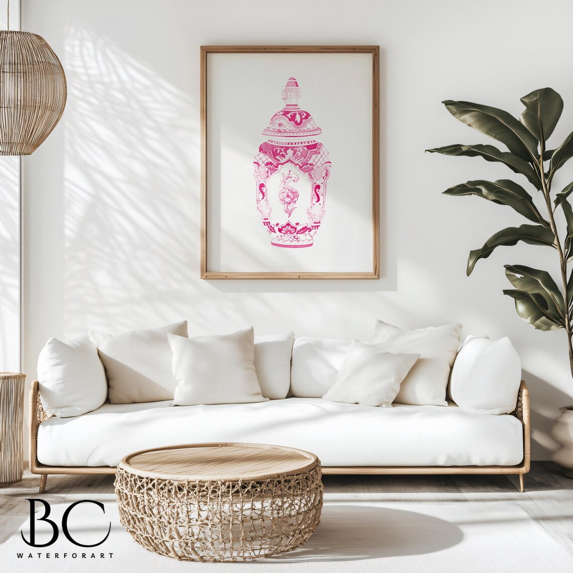 Hot Pink Chinoiserie Vase Porcelain Wall Decoration, Unframed Paper ...