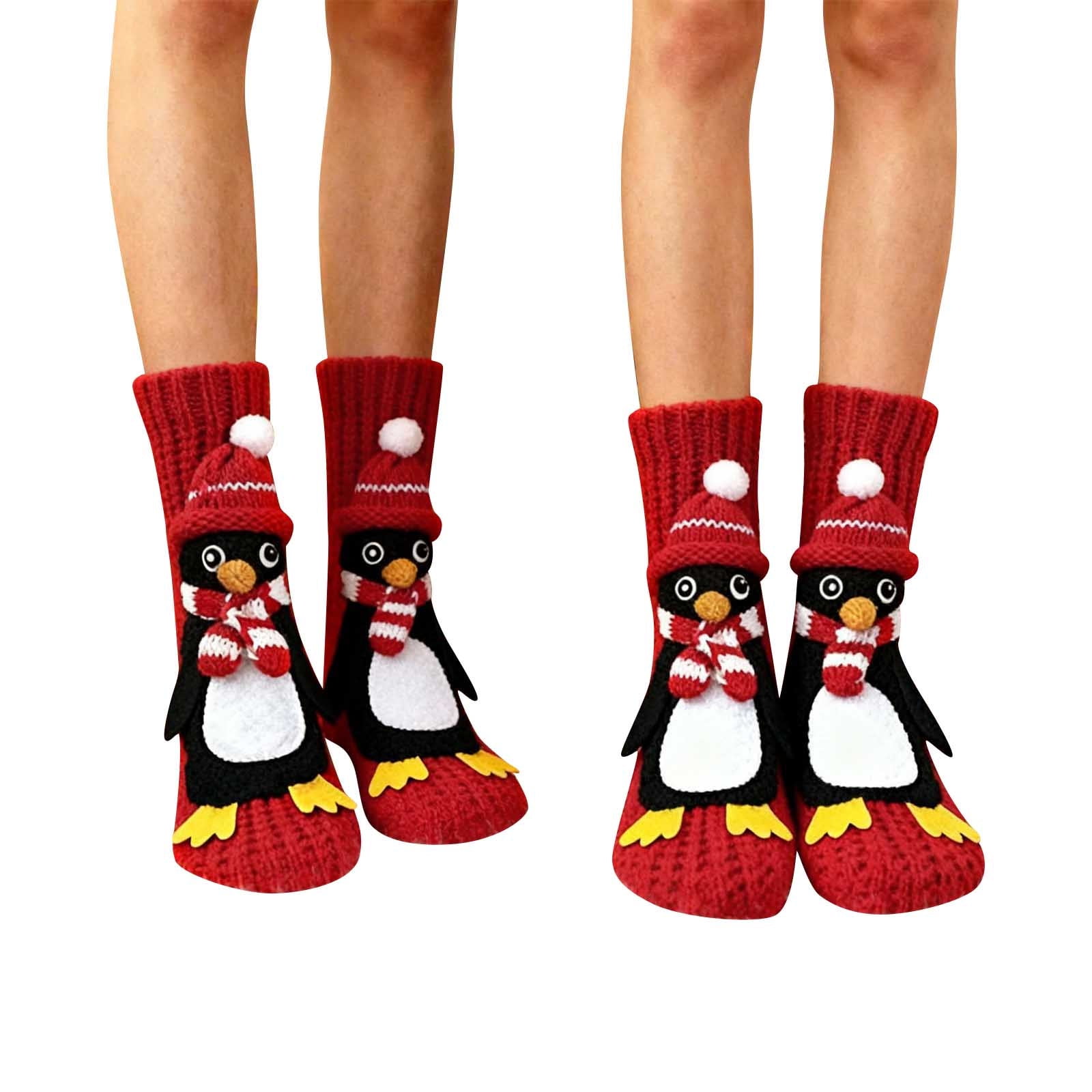 Hot Pink Christmas Sleep Lovely Floor Socks With 3D Cartoon Design, Non-Slip Bottom And Warm ...