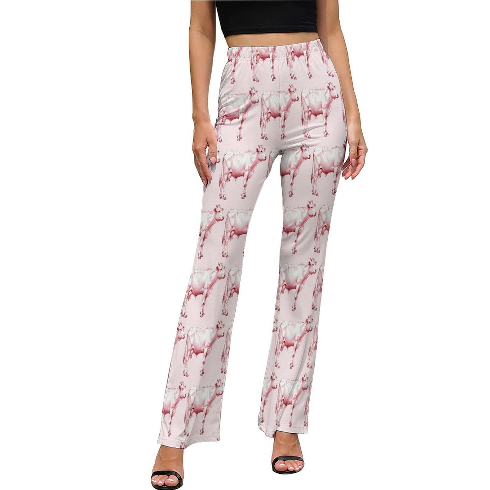 Hot Pink Cow High Waisted Casual Flared Trousers Summer Home Pants Gift ...
