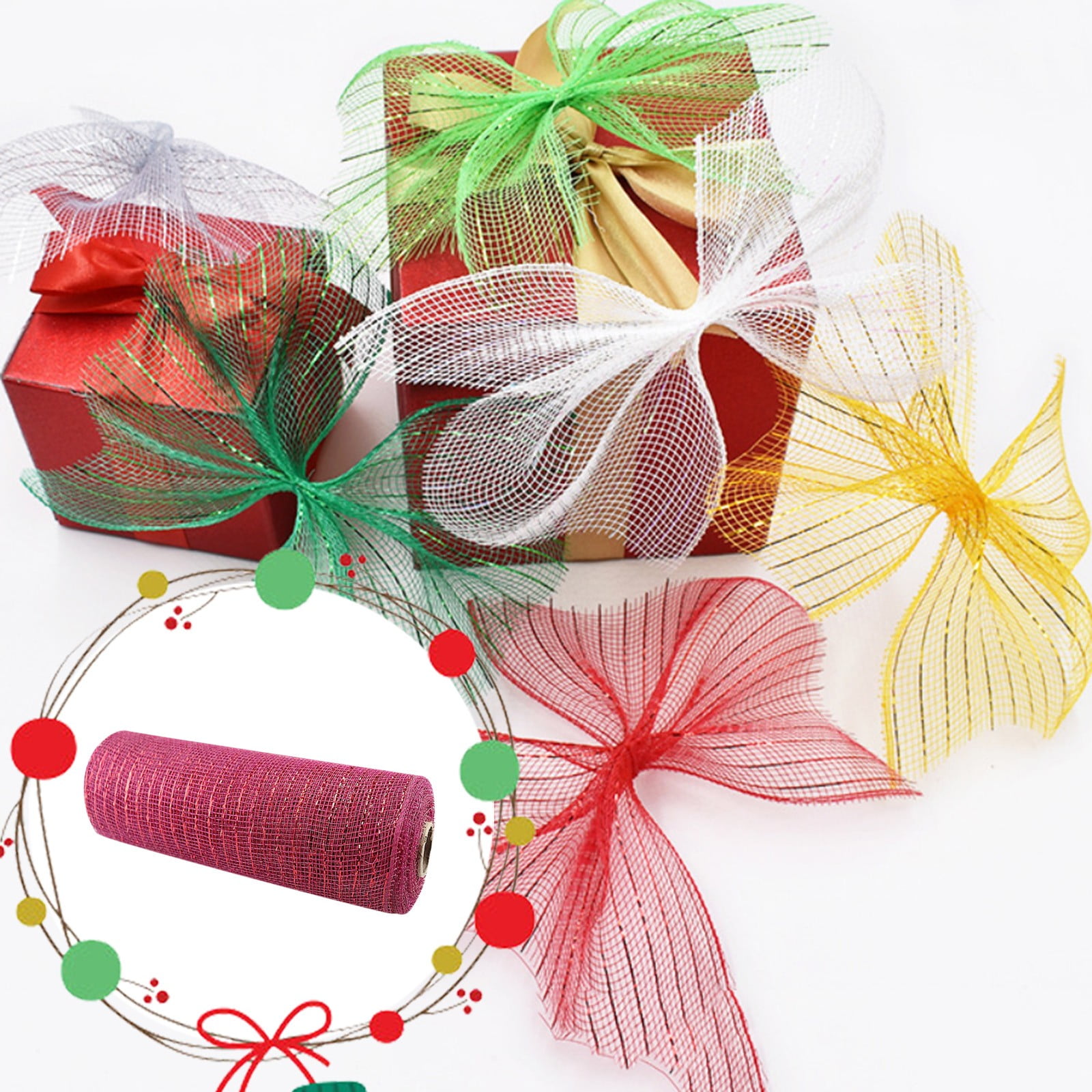 Hot Pink Deco Mesh 10 Inch Rolls Patriotic Deco Mesh Metallic Red Mesh ...