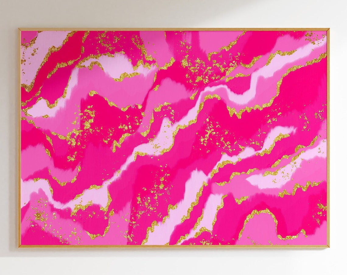 Hot Pink Decor Abstract Painting Preppy Room Decor, Nursery Wall Art ...