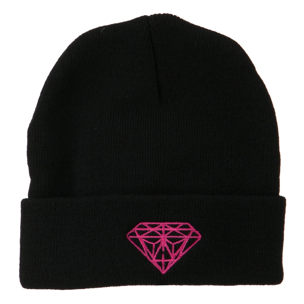 Hot Pink Diamond Embroidered Long Cuff Beanie - Black OSFM - Walmart.com