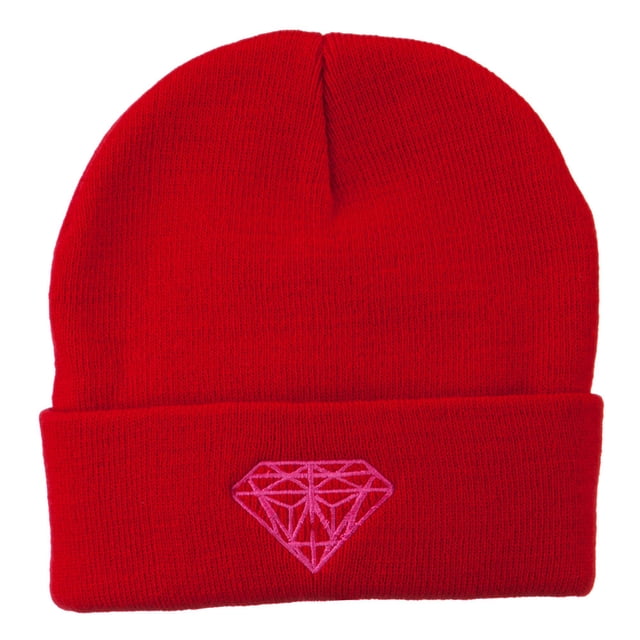 Hot Pink Diamond Embroidered Long Cuff Beanie - Red OSFM - Walmart.com