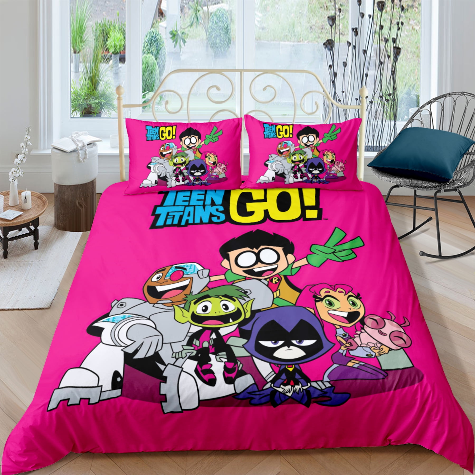 Hot Pink Duvet Cover Set Fun Bedding with Beast Boy & Starfire ...