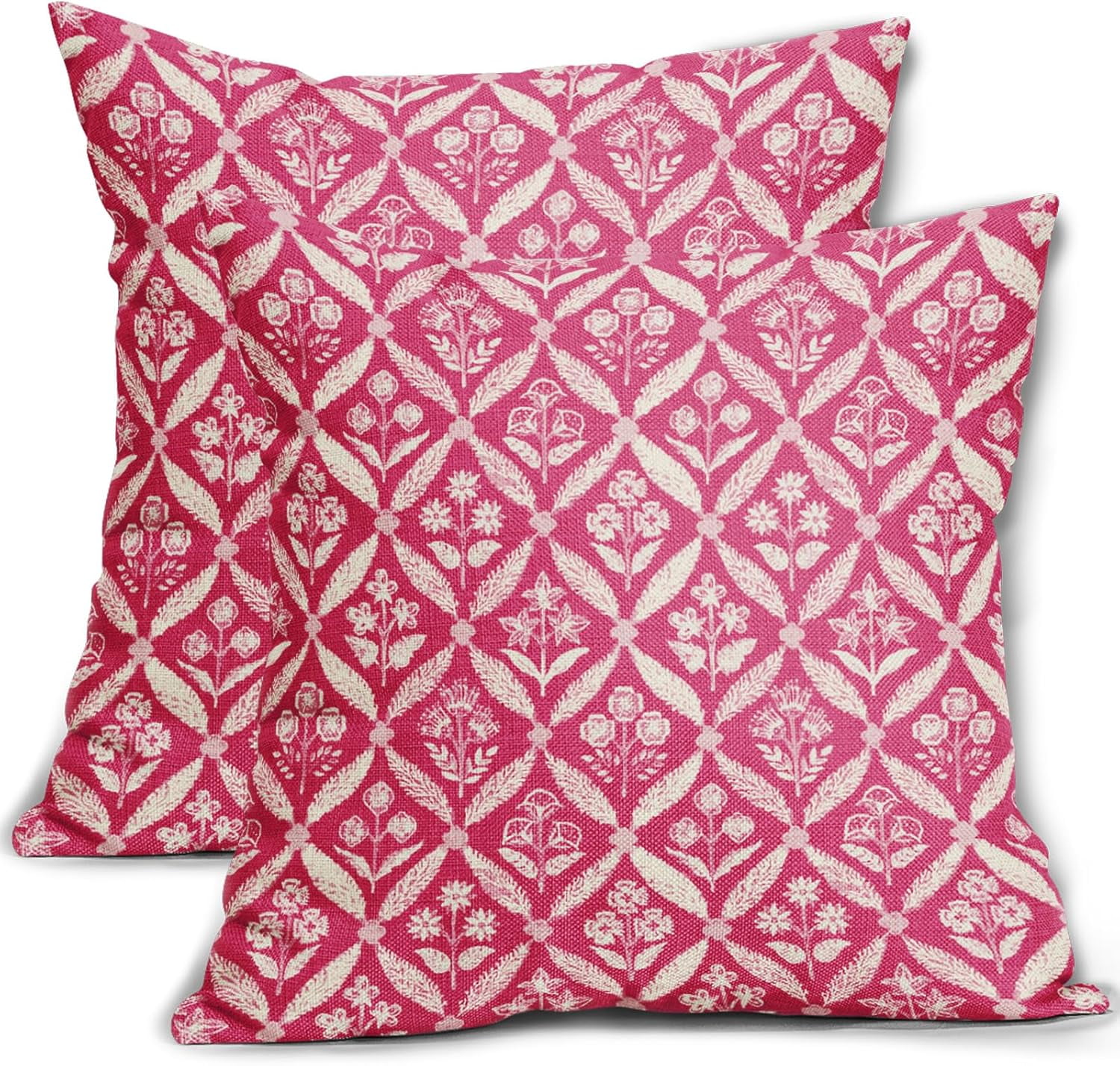 Hot Pink Floral Block Print Pillow Covers 20X20 Set of 2, Flower ...