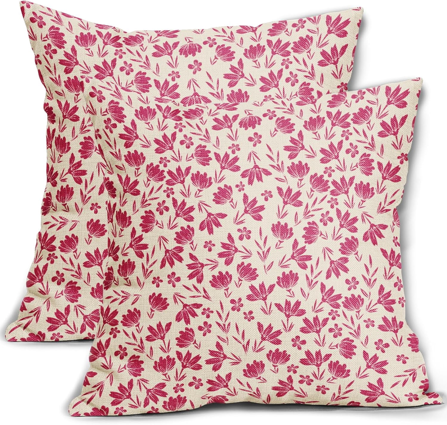 Hot Pink Floral Pillow Covers 16x16 Set of 2 Vintage Rustic Old Style ...