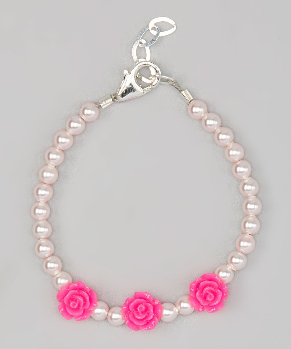 Hot Pink Flower Beads With Pink Pearls Bracelet (B135-HP) - Walmart.com