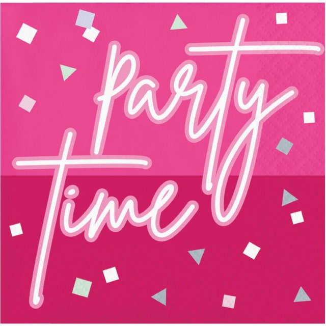 Hot Pink Foil "Party Time" Beverage Napkins, 48 ct - Walmart Business ...