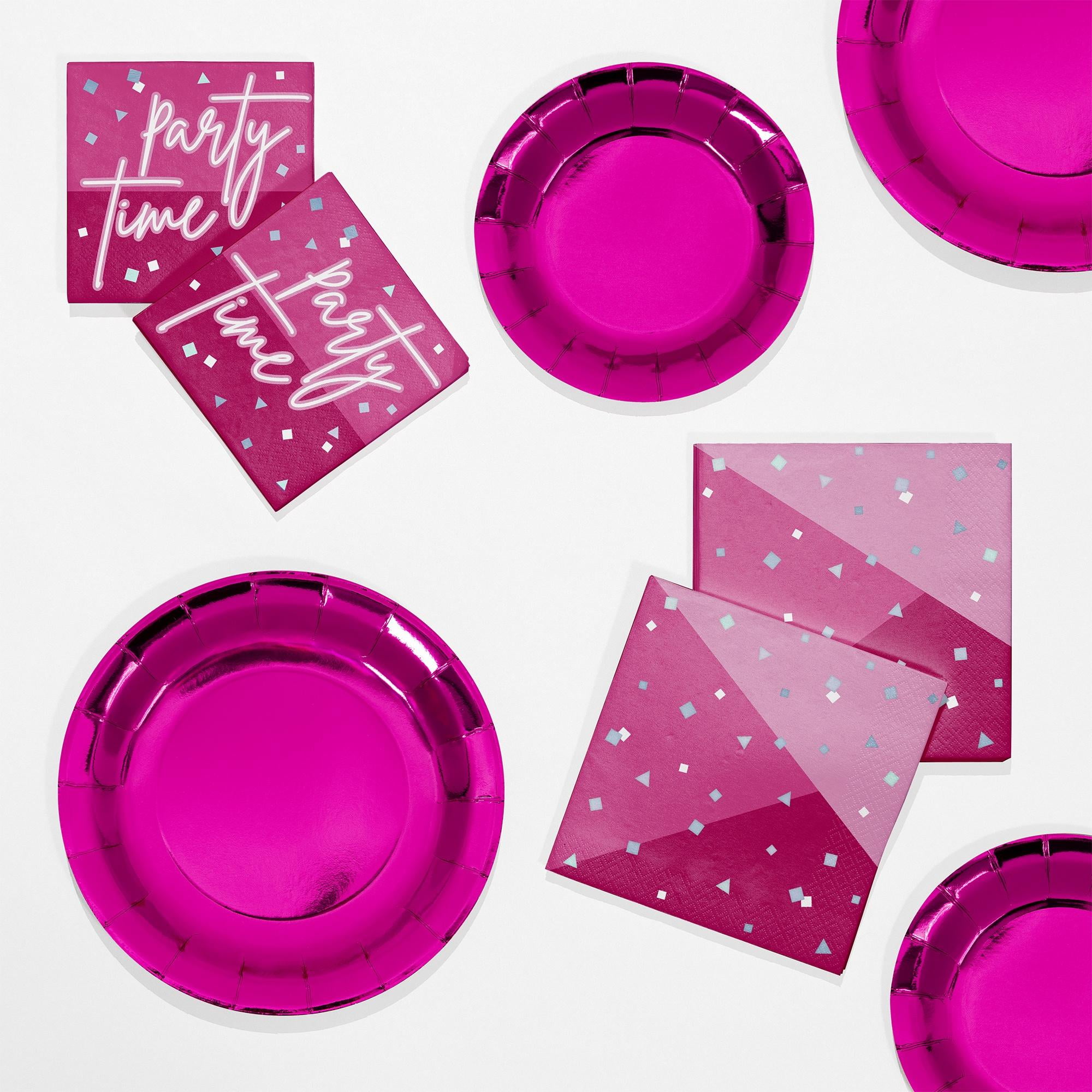 Hot Pink Foil Tableware Set, Serves 8 - Walmart.com