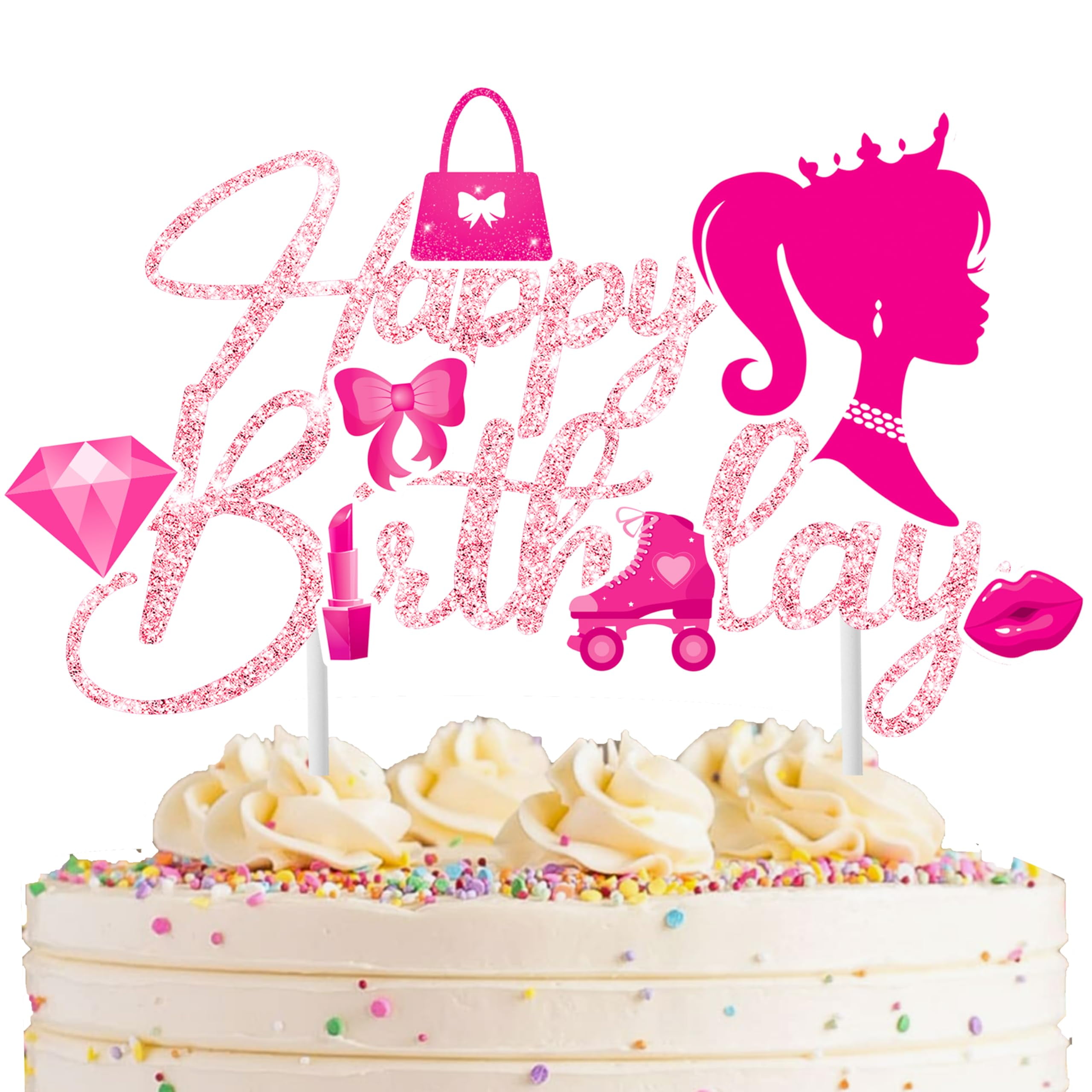 Hot Pink Girl Birthday Cake Topper ITL1 Hot Pink Princess Happy ...