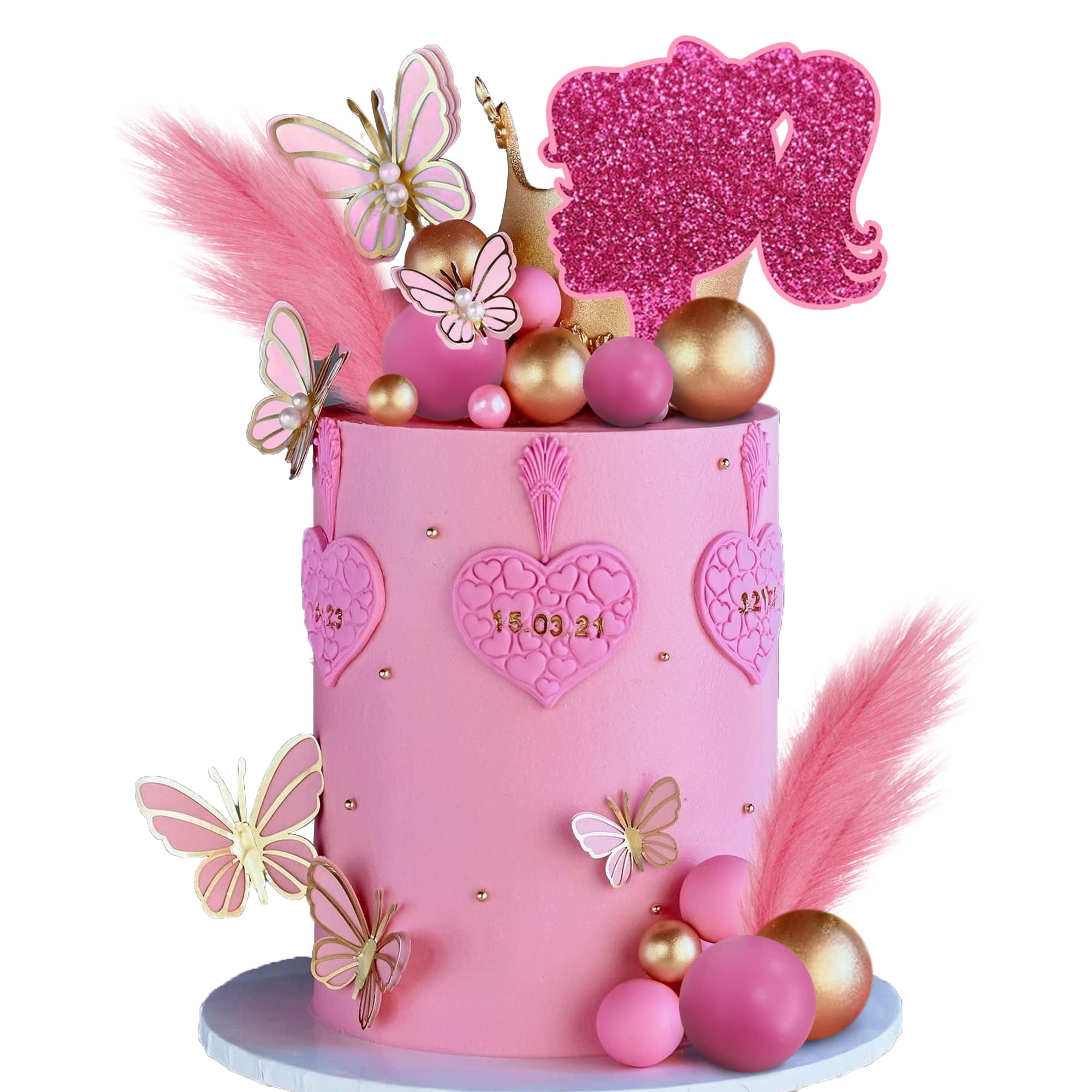 Hot Pink Girl Cake IFF17 Topper Pink Butterfly Balls Boho Cake ...
