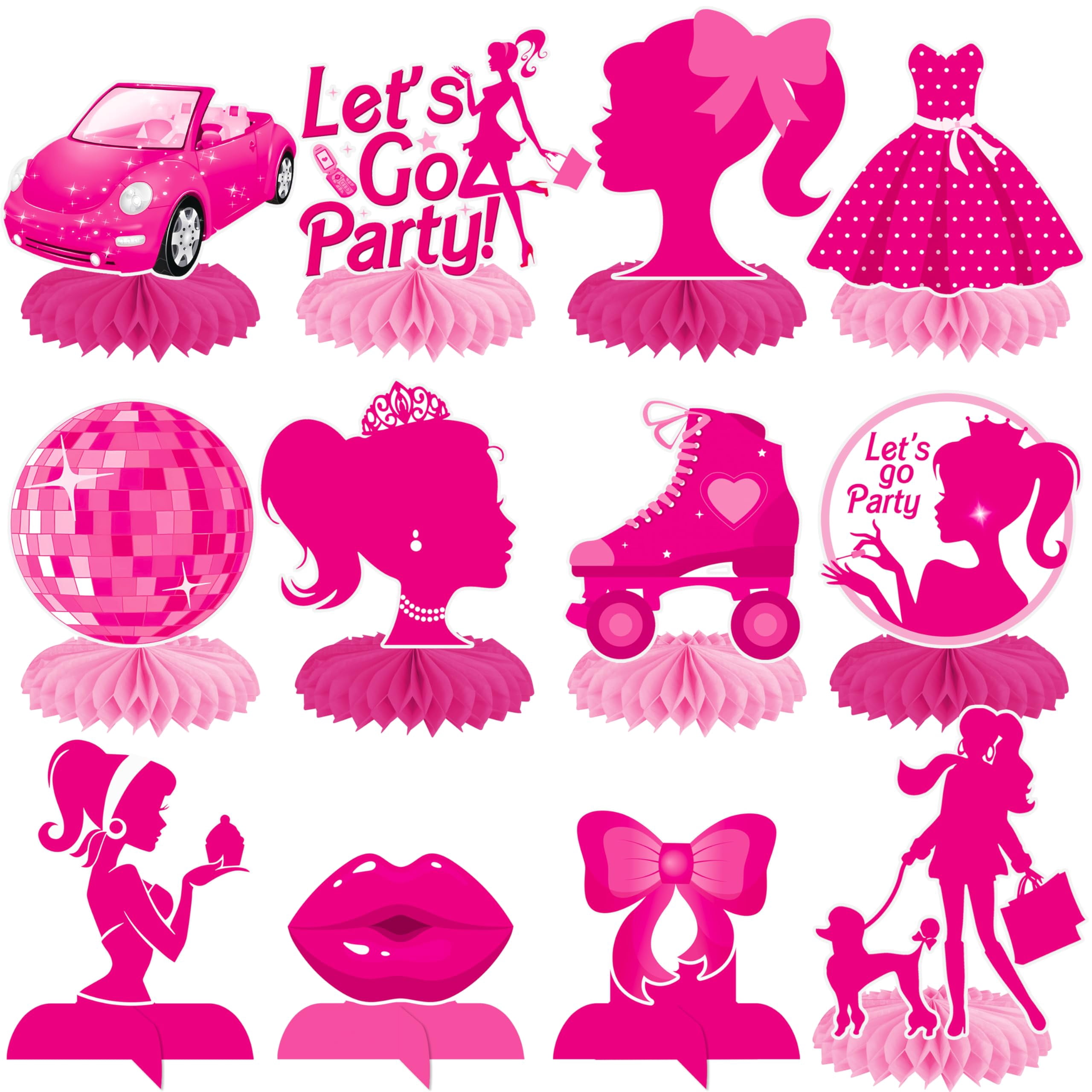 Hot Pink Girl Party Honeycomb Centerpieces 12Pcs Pink Party Decorations ...