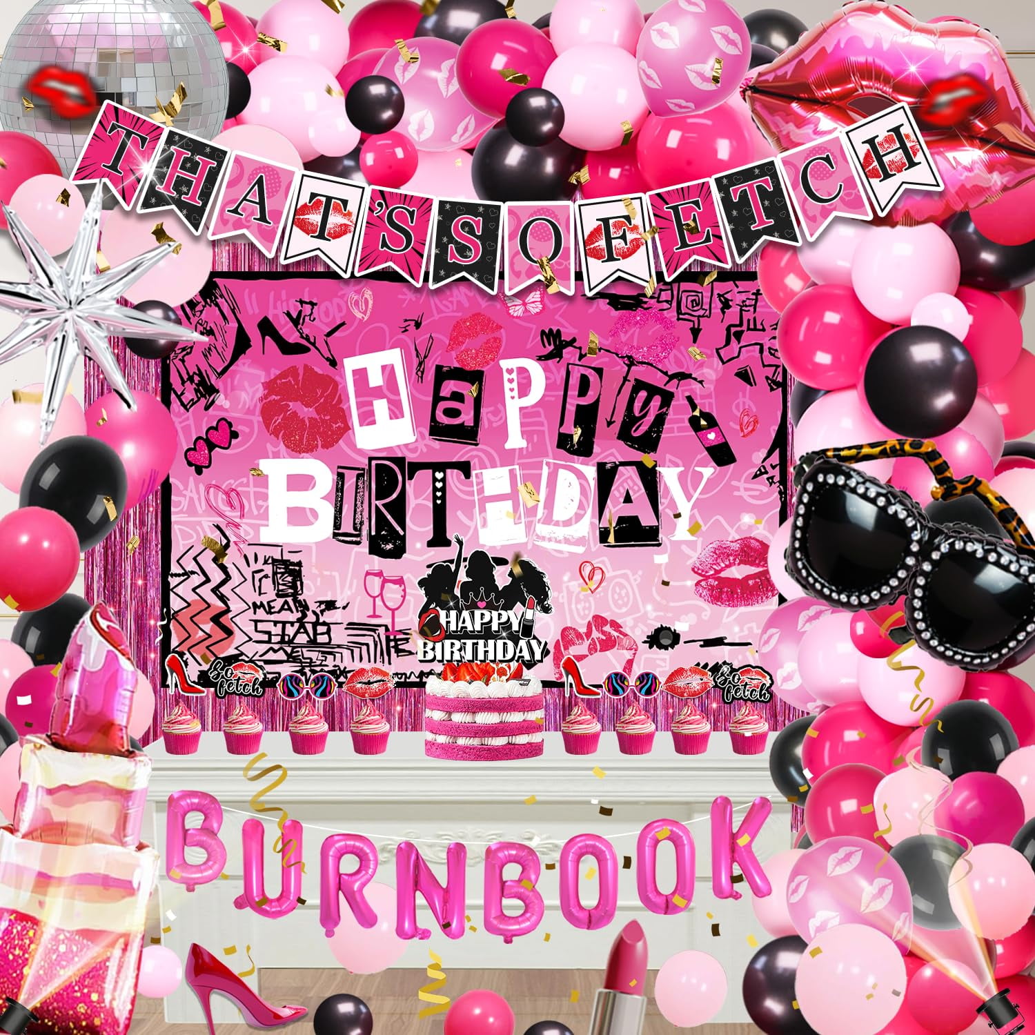 Hot Pink Girls Party Decorations Kit BSL1 Hot Pik Lips Birthday Party ...