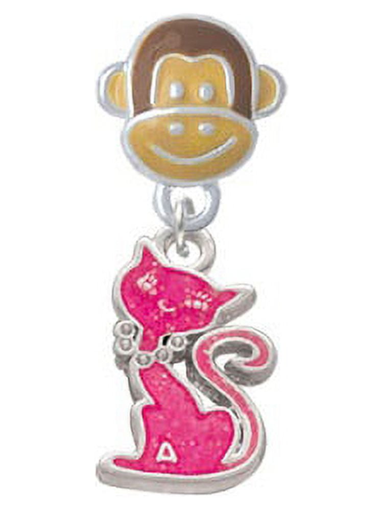 Hot Pink Glitter Cat - Monkey Face Charm Bead - Walmart.com