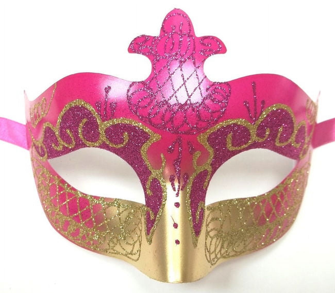 Hot Pink Gold Scroll Venetian Mask Masquerade Mardi Gras Costume Prom ...